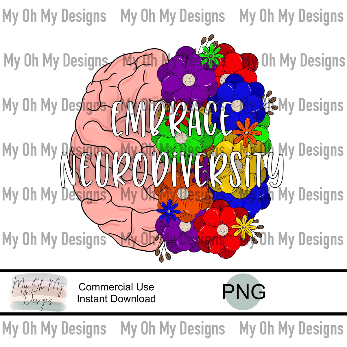 Embrace Neurodiversity, floral, flowers, brain - PNG File – The My Oh ...